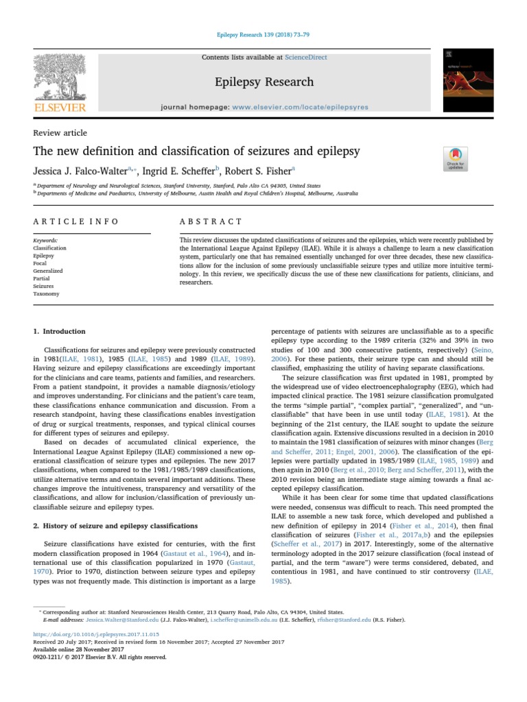 The New Definition and Classification of Seizures and Epilepsy | PDF ...