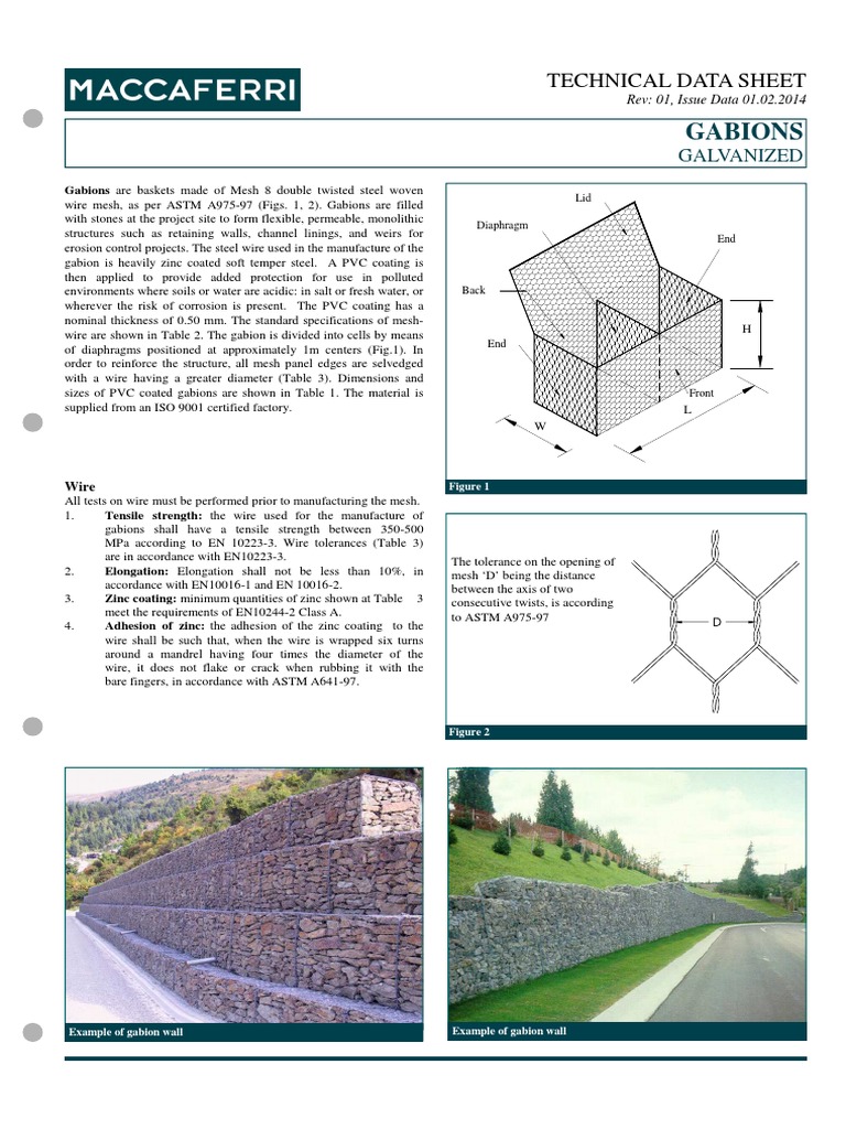 Technical Data Sheet for Galvanized Gabions | PDF | Engineering ...