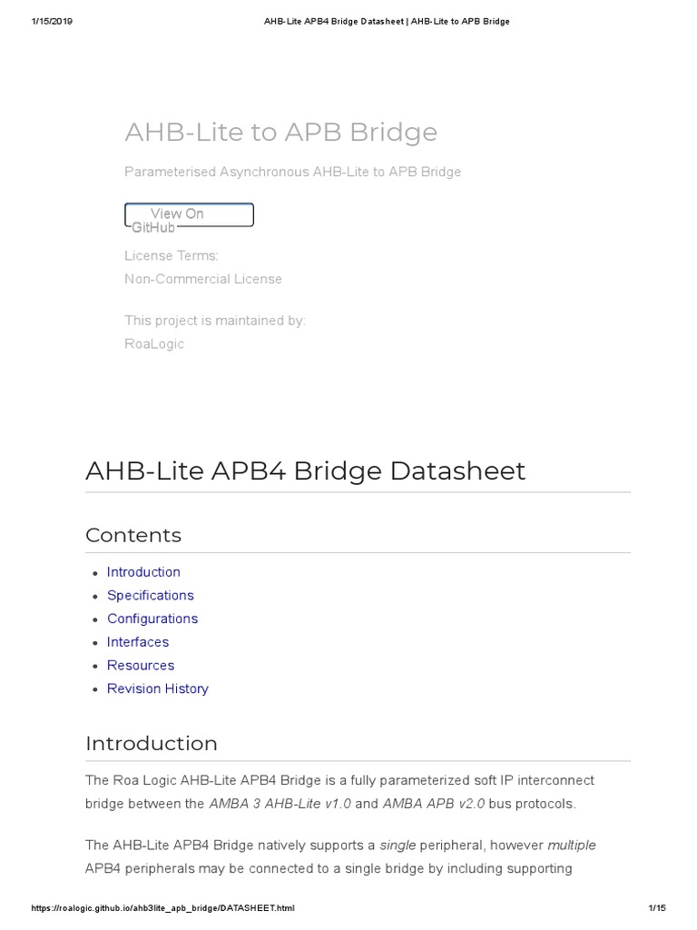 Parameterized Datasheet for AHB-Lite to APB Bridge IP Core Describing ...