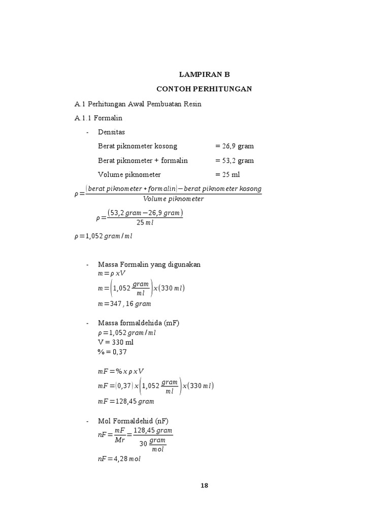 Lampiran B Contoh Perhitungan: ρ= Volume piknometer | PDF