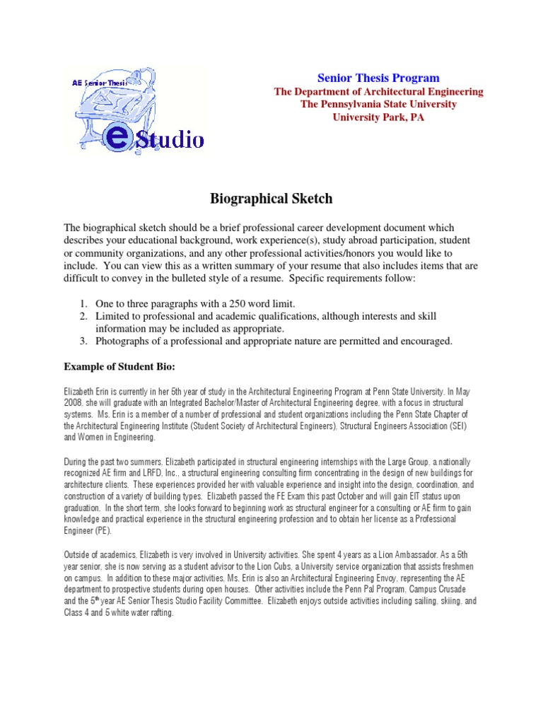 2008 Bio Sketch Assignment | PDF | Engineer | Thesis