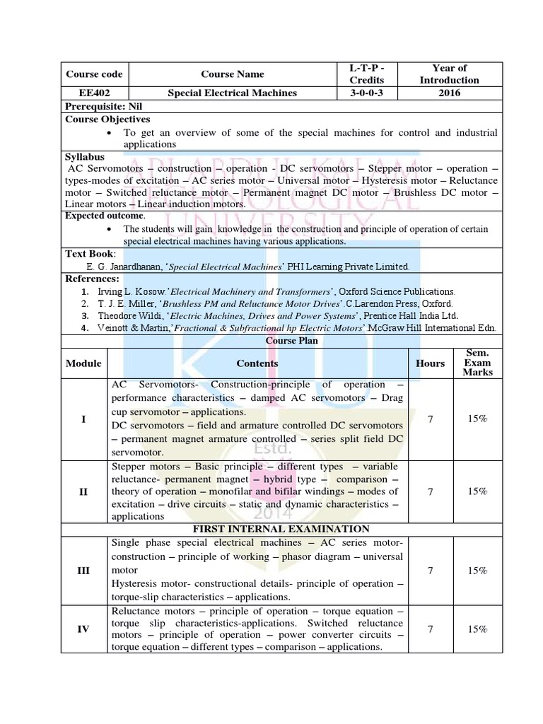 EE402 Special Electrical Machines | PDF | Electric Motor | Force