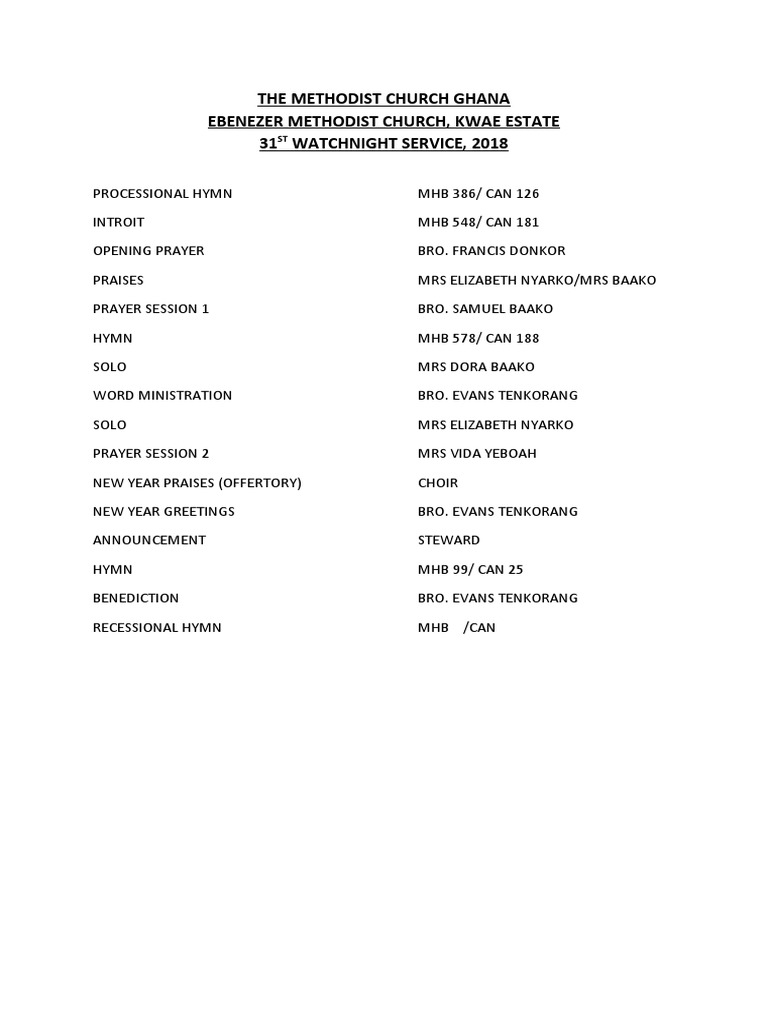 31st Watchnight Service Outline 2018 | PDF
