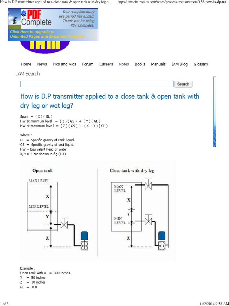 How Is D.P Transmitter Applied To A Close Tank & Open Tank With Dry Leg ...