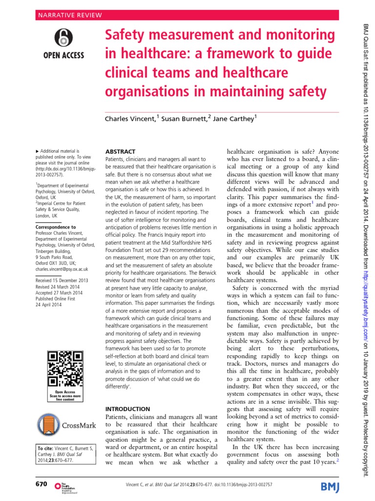 Safety Measurement and Monitoring in Healthcare: A Framework To Guide ...