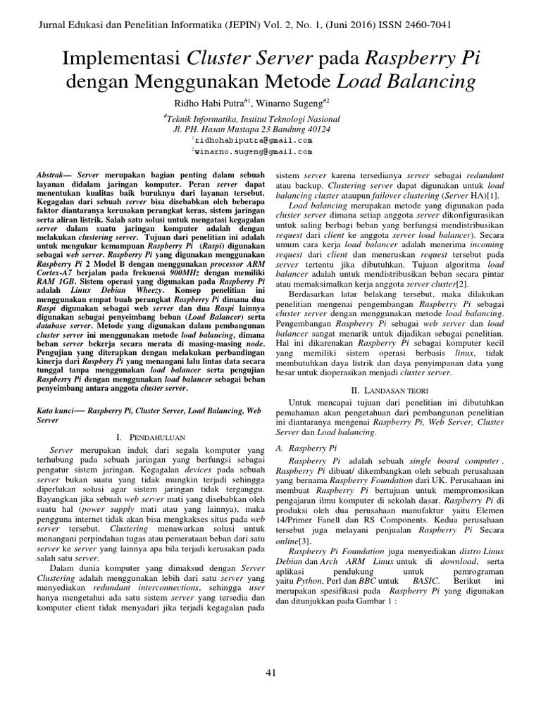 Implementasi Cluster Server Pada Raspberry Pi Dengan Menggunakan Metode Load Balancing Pdf