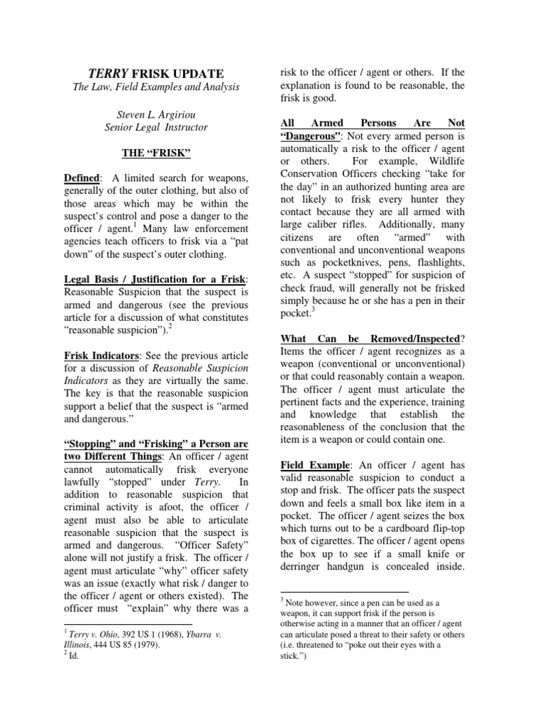Terry Frisking: The Law, Field Examples and Analysis | PDF | Reasonable ...