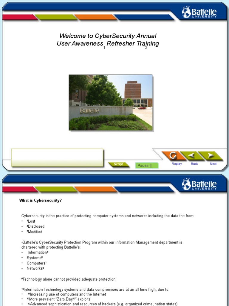 Welcome To Cybersecurity Annual User Awareness Refresher Training | PDF ...