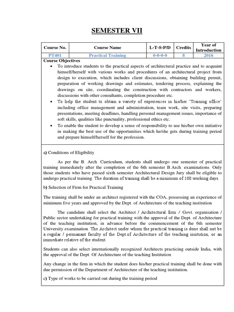 KTU B.Arch Practical Training Syllabus | PDF | Architect | Sustainability