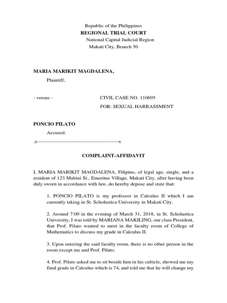 Complaint Affidavit Sexual Harrassment Pdf Affidavit Judiciaries