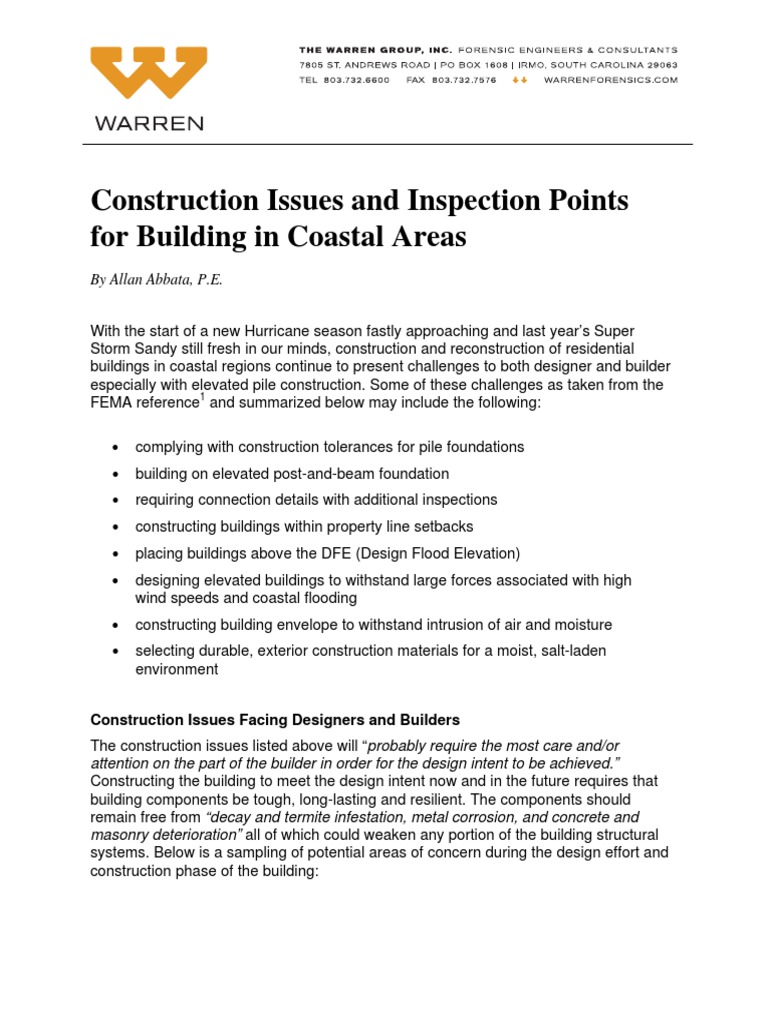 Construction Issues and Inspection Points For Building in Coastal Areas ...
