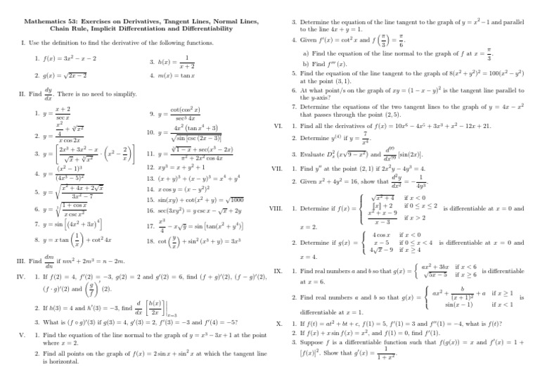 Derivatives Exercises | PDF | Derivative | Tangent
