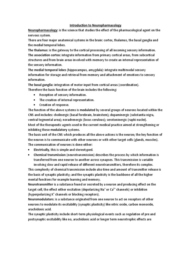 Overview of Neuropharmacology Concepts | PDF | Neurotransmitter | Dopamine