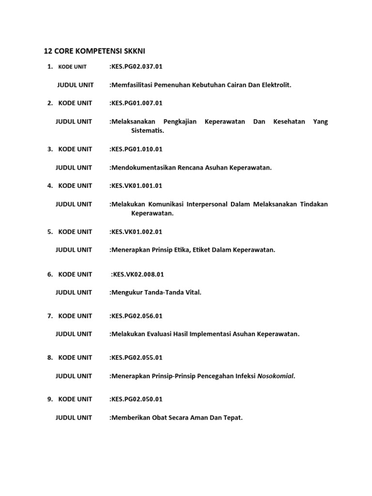 12 Core Kompetensi Skkni | PDF