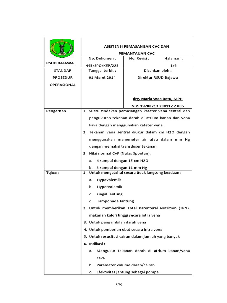 Prosedur Pemasangan dan Pemantauan CVC | PDF