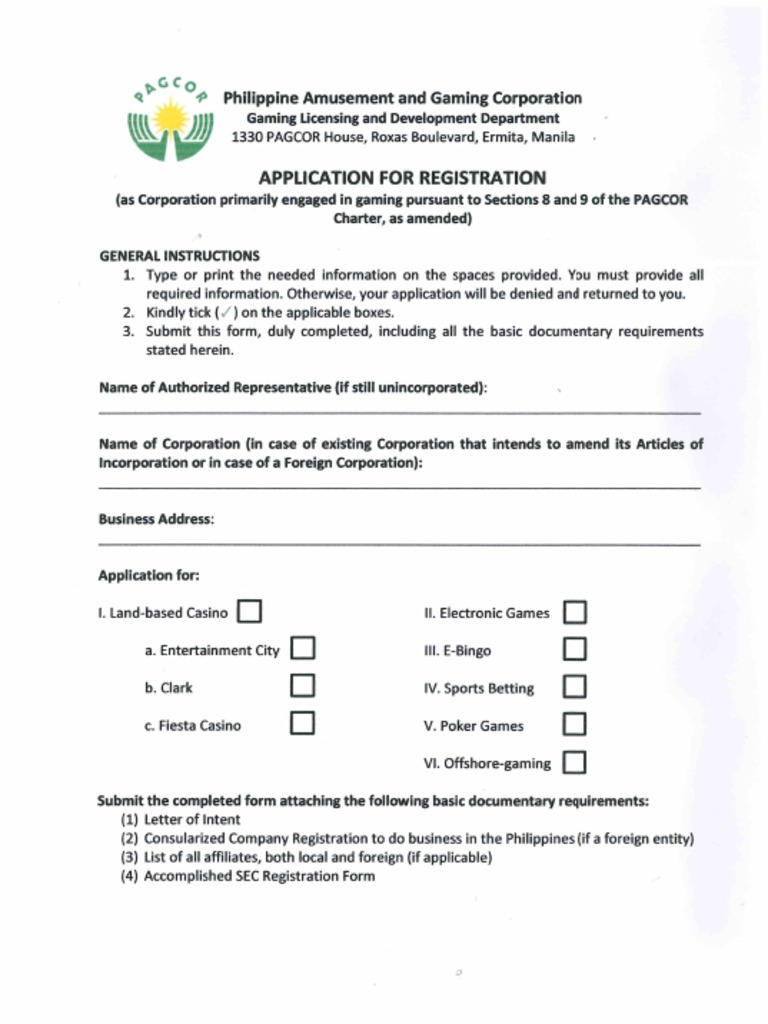 PAGCOR App Reg Form | PDF