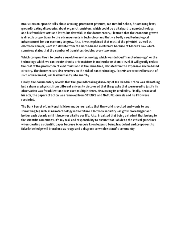 Reaction Paper On Jan Hendrik Schon's Documentary | PDF