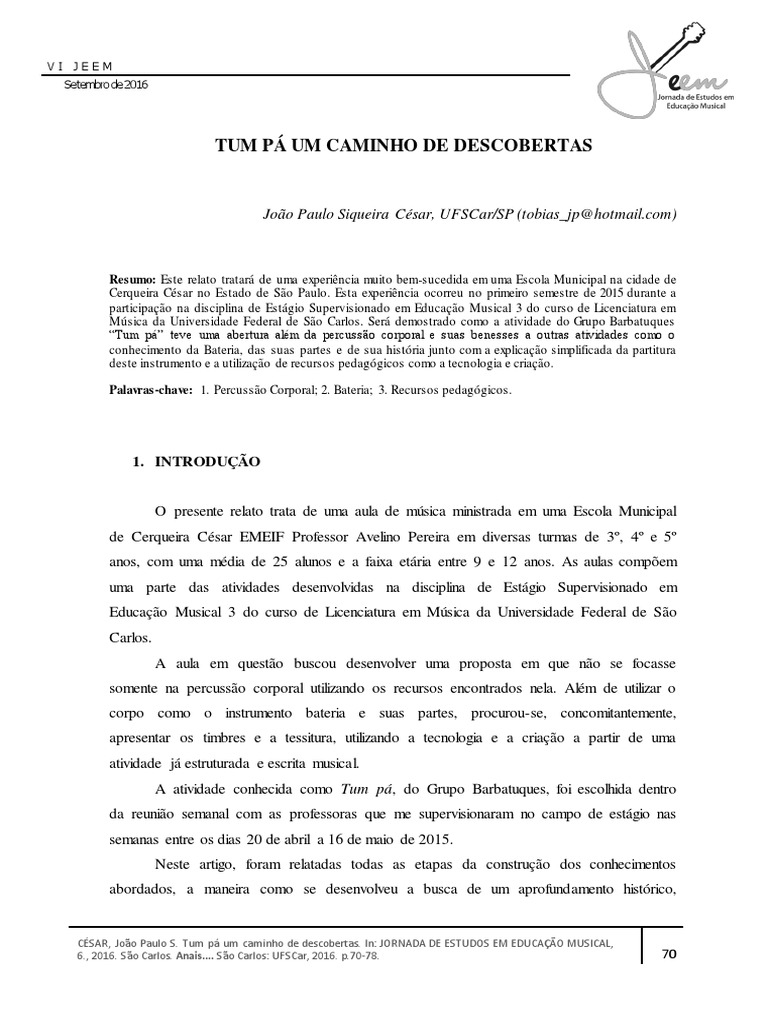 Tum pá: uma experiência de percussão corporal na educação musical | PDF ...
