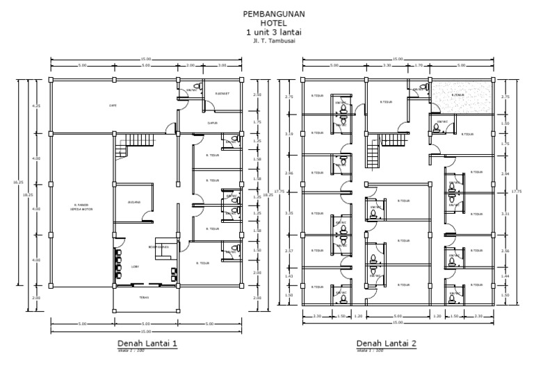 Denah Lantai Hotel 3 Lantai Skala 1:100 | PDF