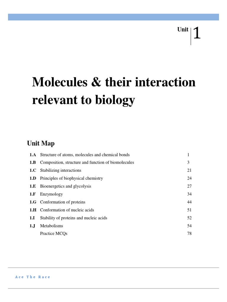 Unit 1 Molecules Their Interaction Relevant To Biology CSIR UGC NET ...