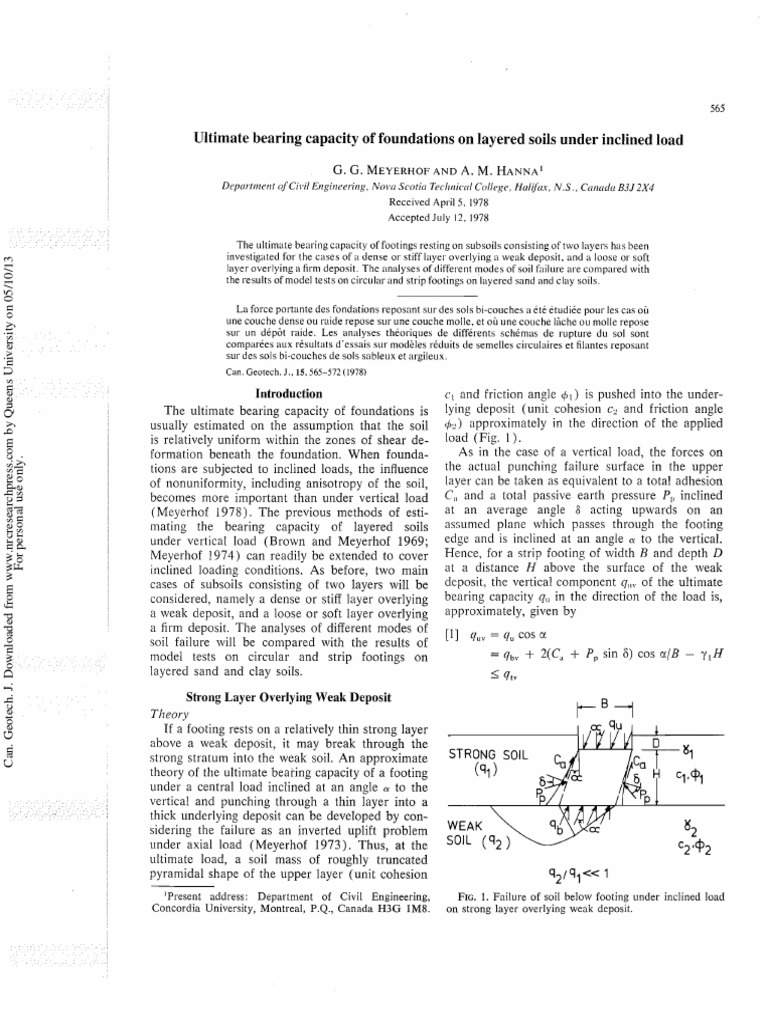 Ultimate Bearing Capacity of Foundations On Layered Soils Under ...