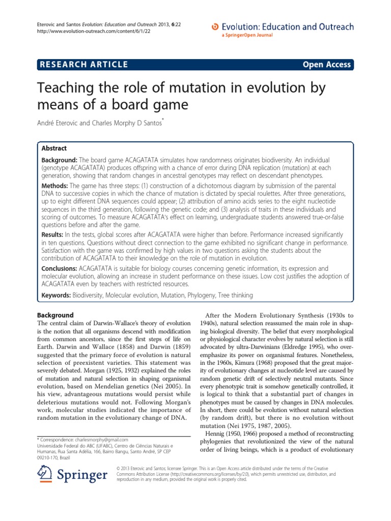 Teaching The Role of Mutation in Evolution by Means of A Board Game ...