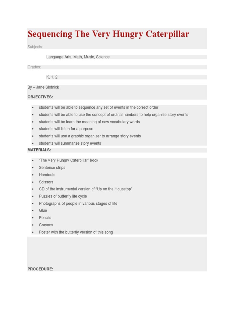 Lesson Plan The Very Hungry Caterpillar | PDF | Butterfly | Vocabulary