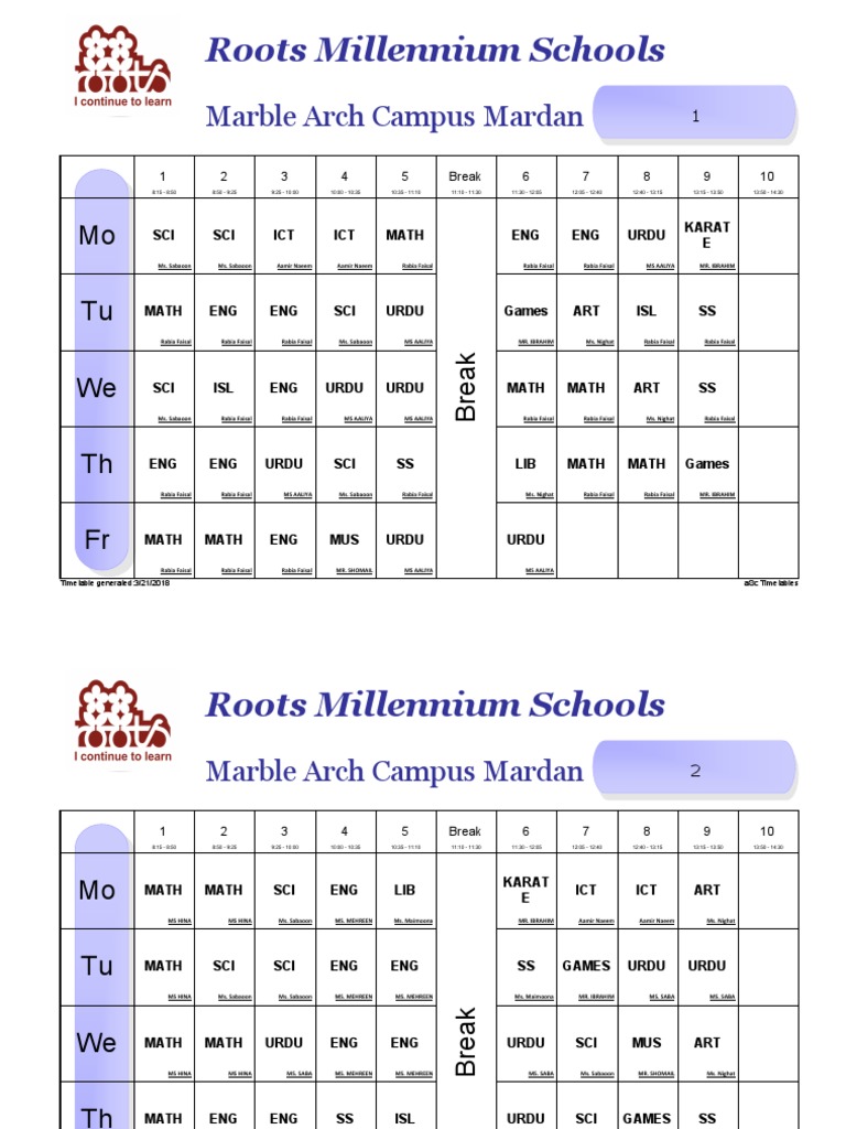 Timetable Format For Schools | PDF
