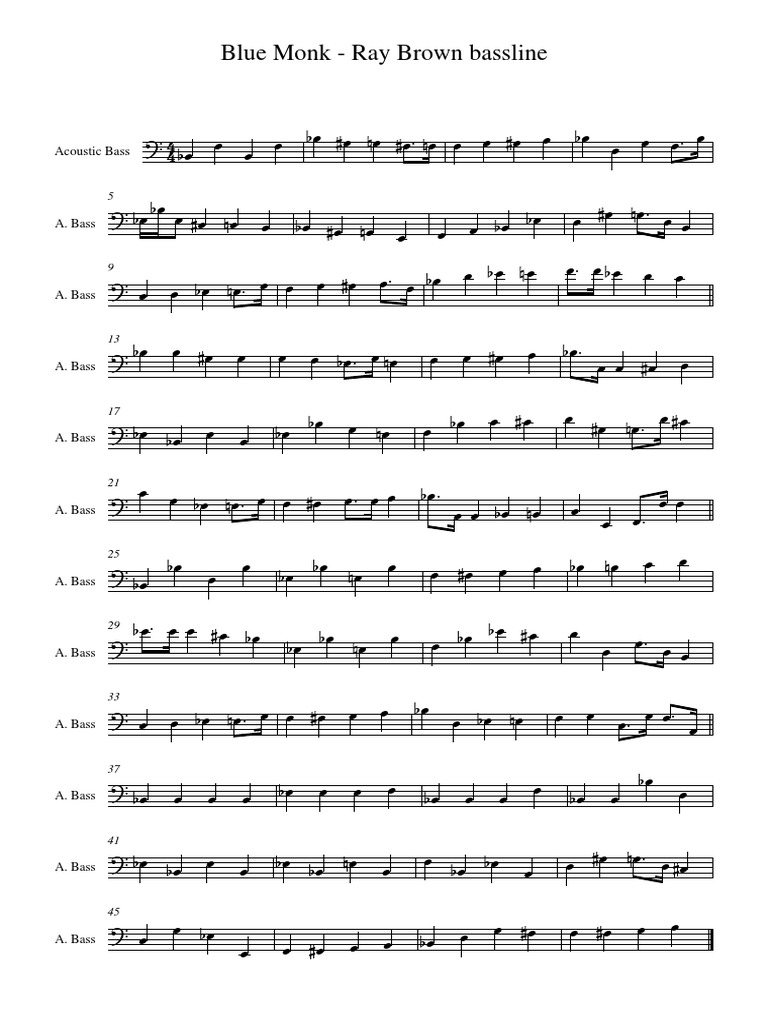 Blue Monk - Ray Brown Bassline | PDF | African American Music | Music ...