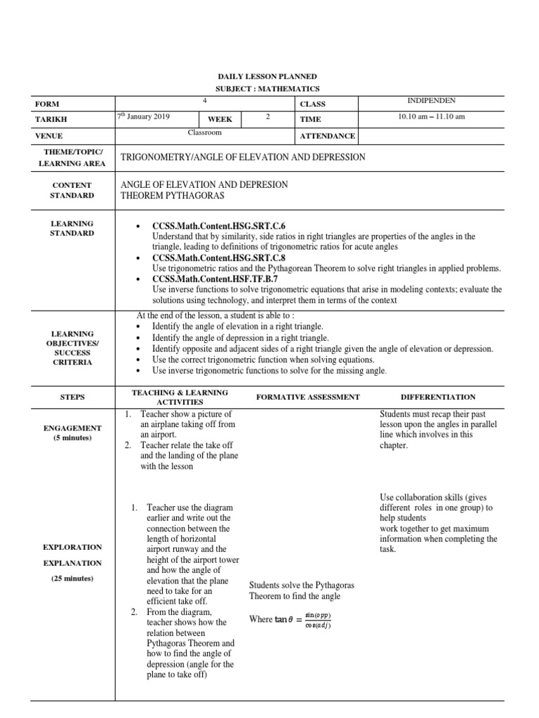 Trigonometry Lesson Plan | PDF | Trigonometric Functions | Triangle