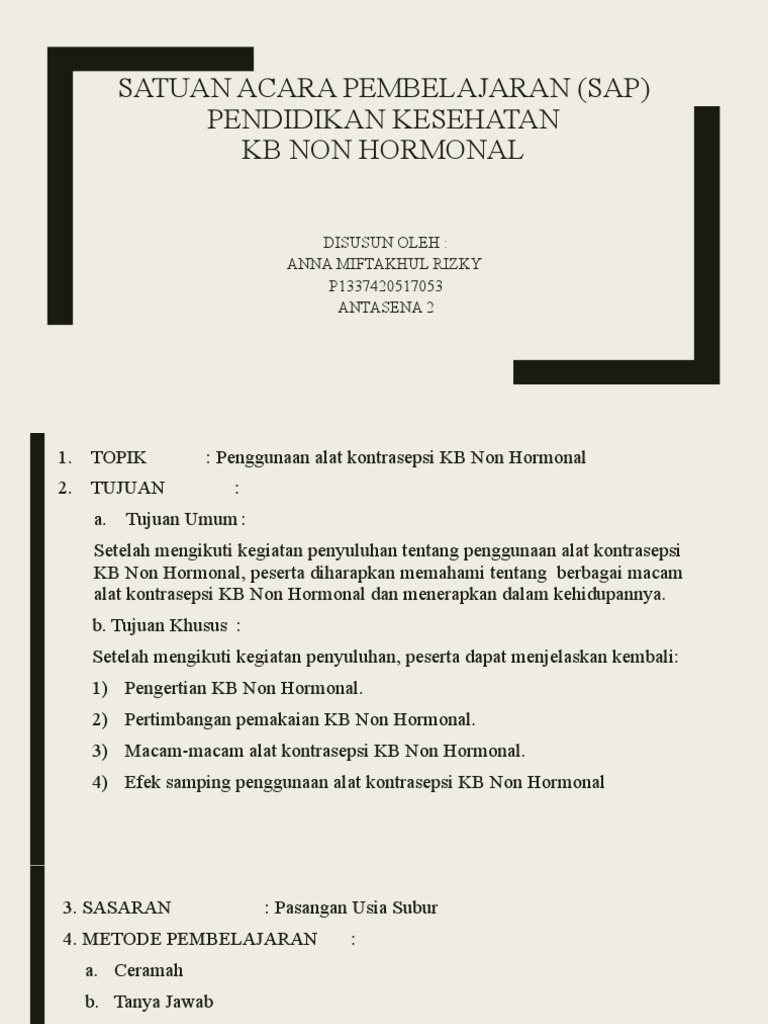 Sap KB Non Hormonal | PDF | Kesehatan Holistik