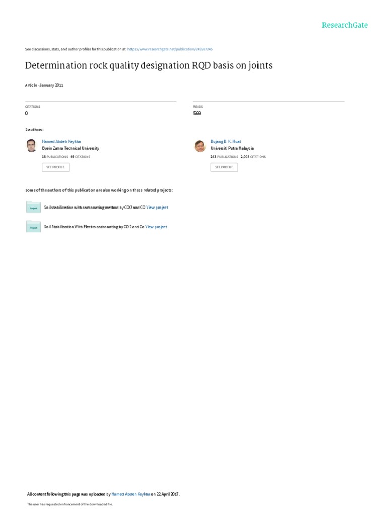 Determination Rock Quality Designation RQD Basis On Joints: January ...