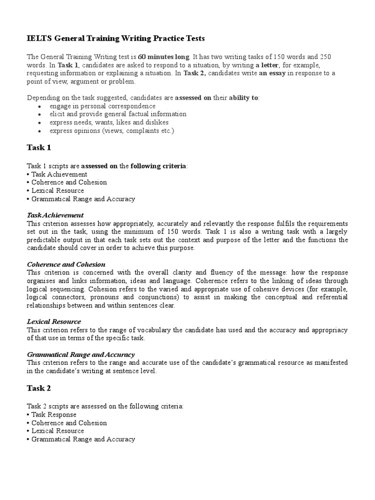 IELTS General Training Writing Practice Tests | PDF | Question ...