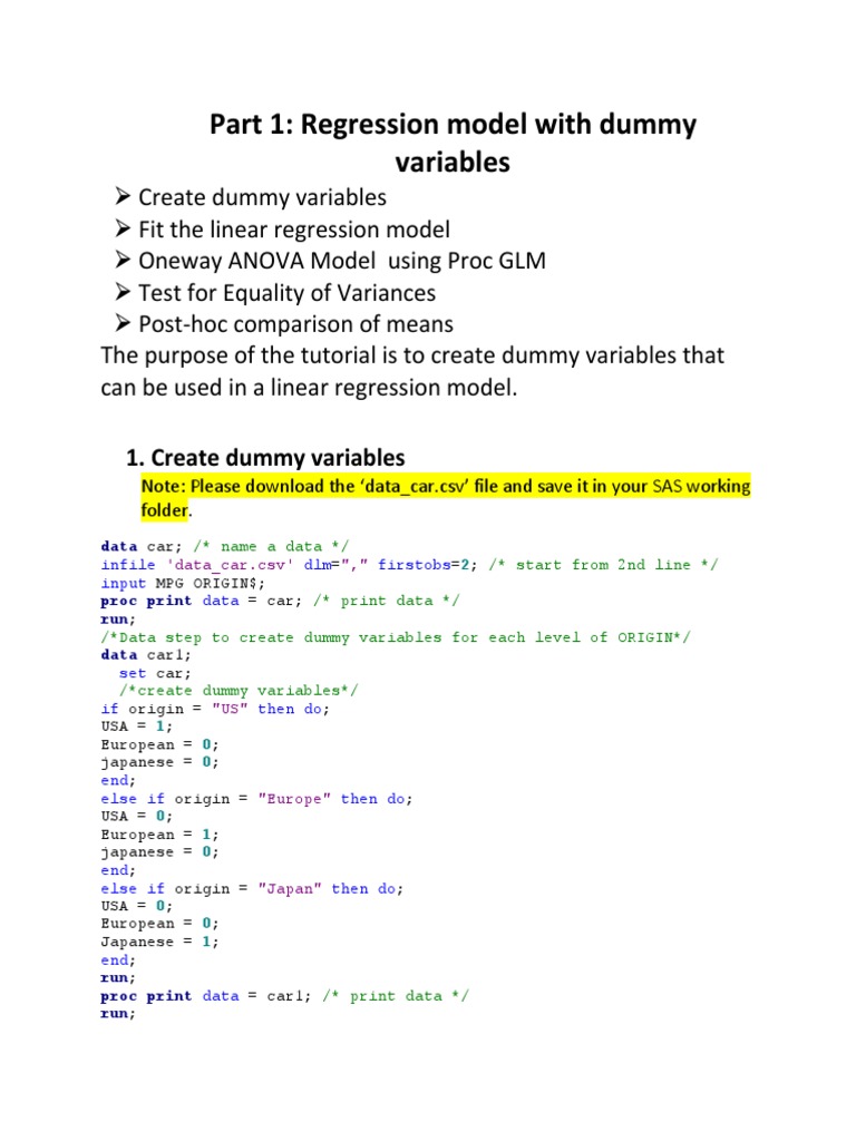 Part 1: Regression Model With Dummy Variables | PDF | Dummy Variable ...