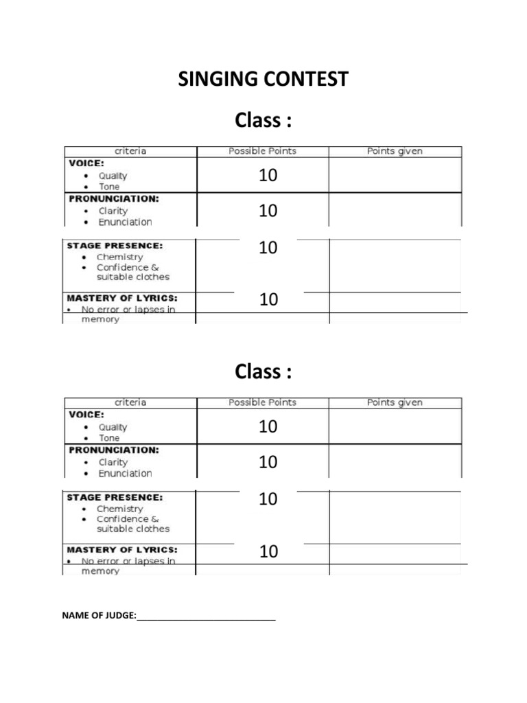 Singing Contest Criterion | PDF