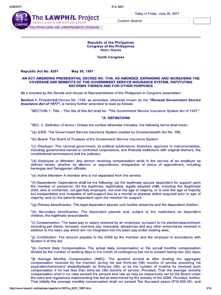 Ra 8291 Gsis Act | PDF