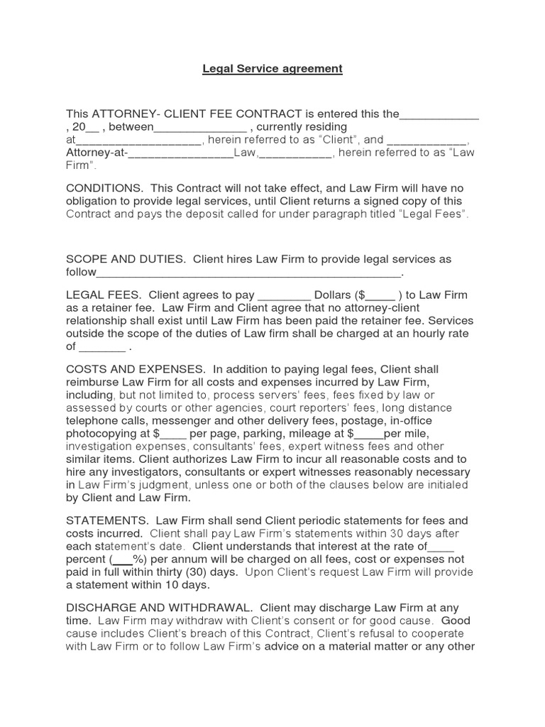 Legal Service Agreement | Download Free PDF | Attorney's Fee | Fee