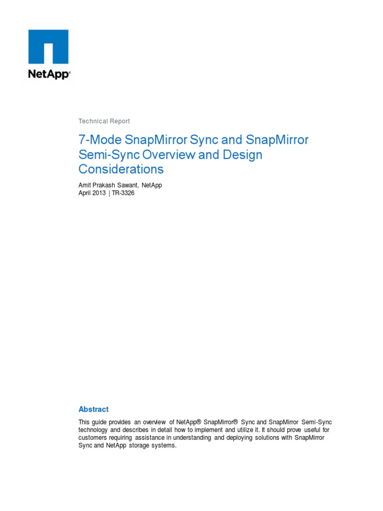 TR-3326 - SnapMirror Sync and Semi-Sync Overview Design Considerations Guide | PDF | Computer ...