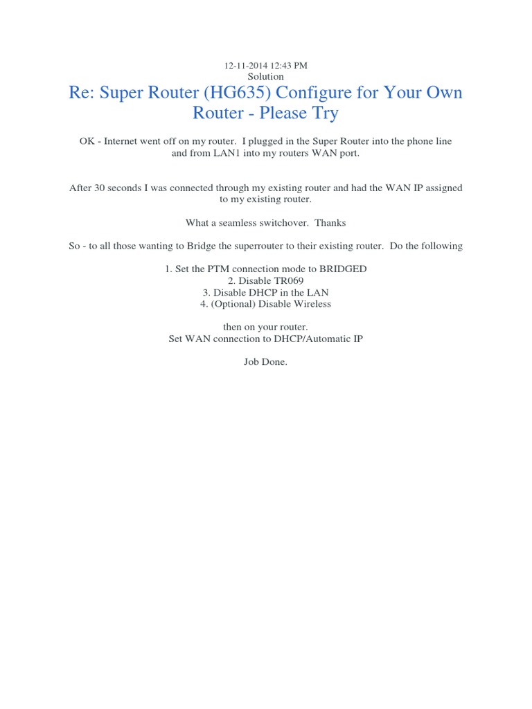 Configure HG635 Super Router for Bridging | PDF