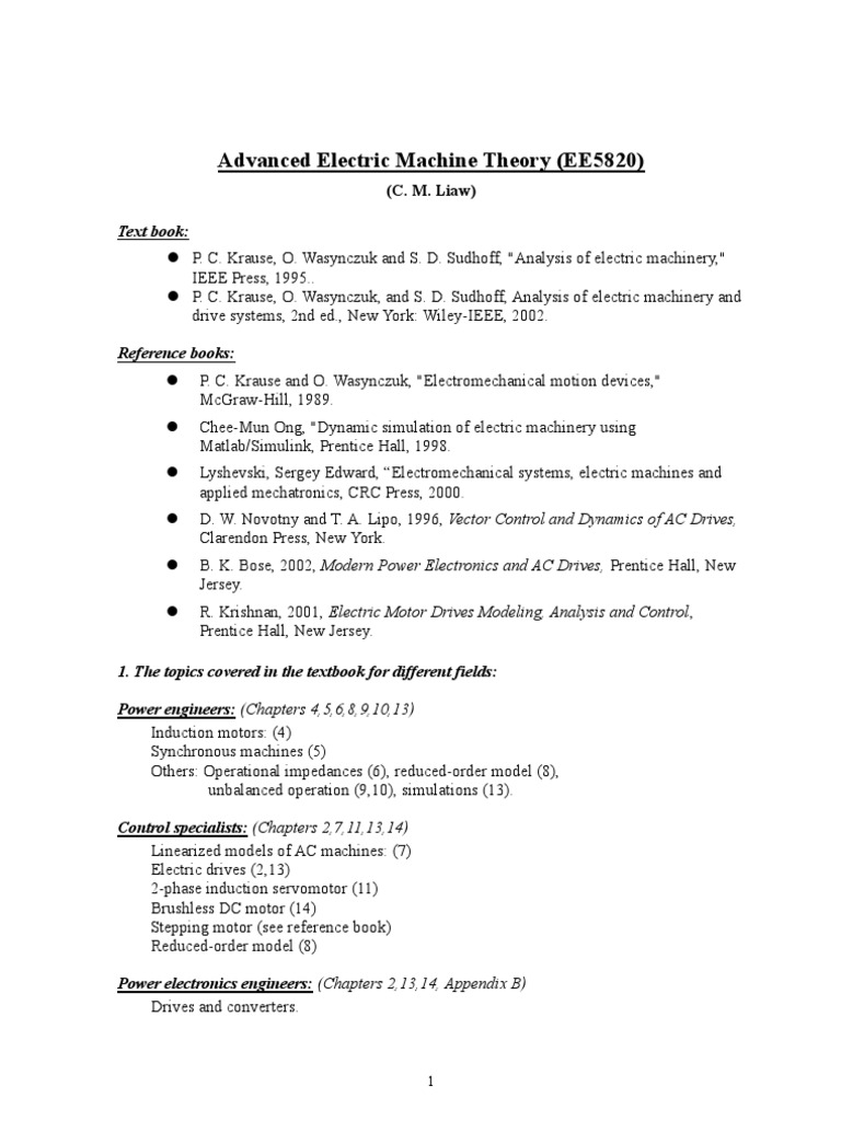Advanced Electric Machine Theory | PDF