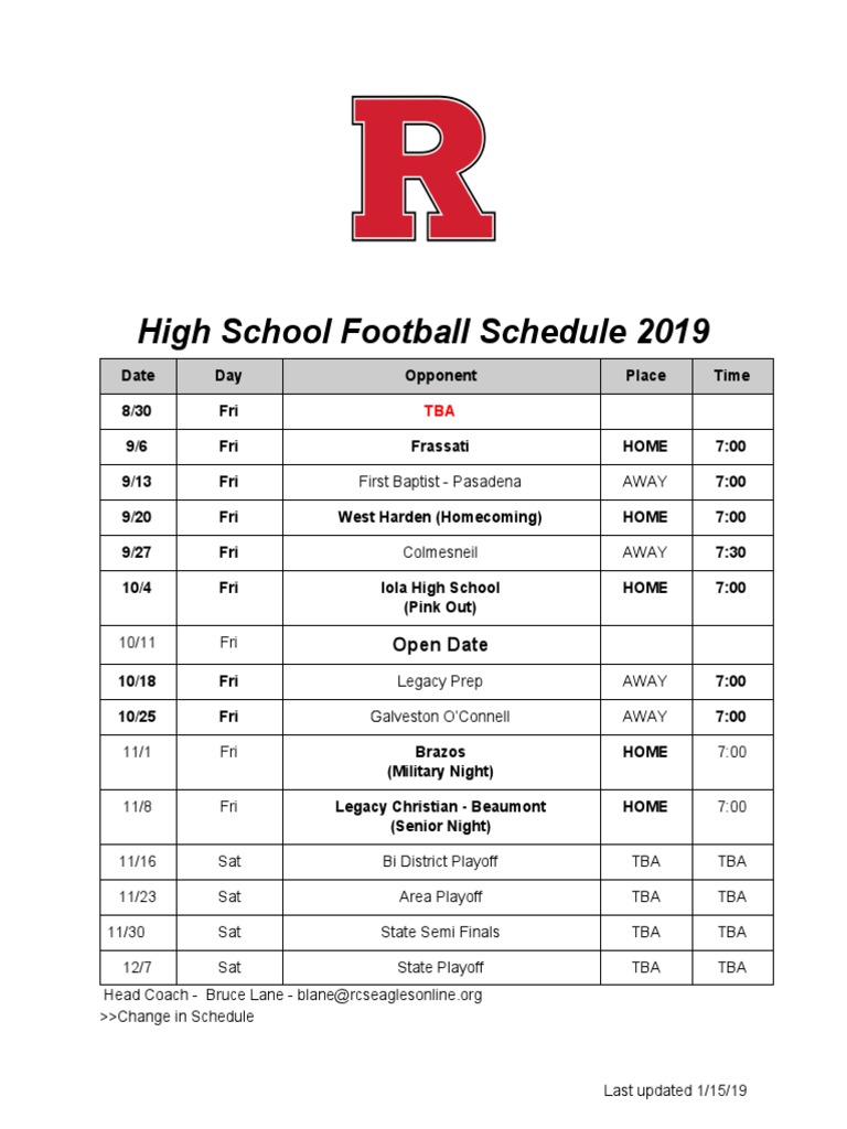 2019 Football Schedule | PDF