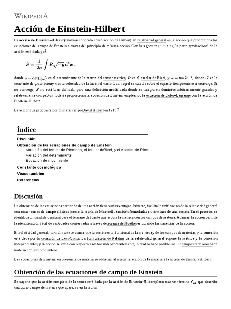 Acción de Einstein-Hilbert | PDF | Física Matemática | Teorías de la ...