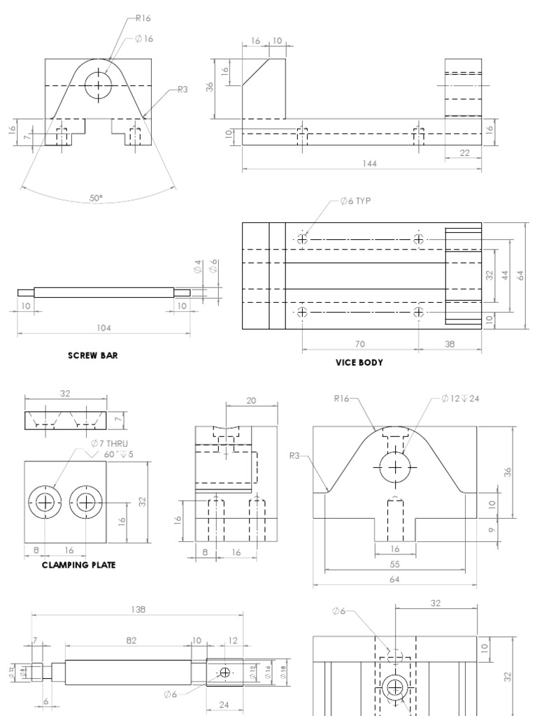 Assembly Drawing and Parts List for a Bench Vise | PDF | Steel ...