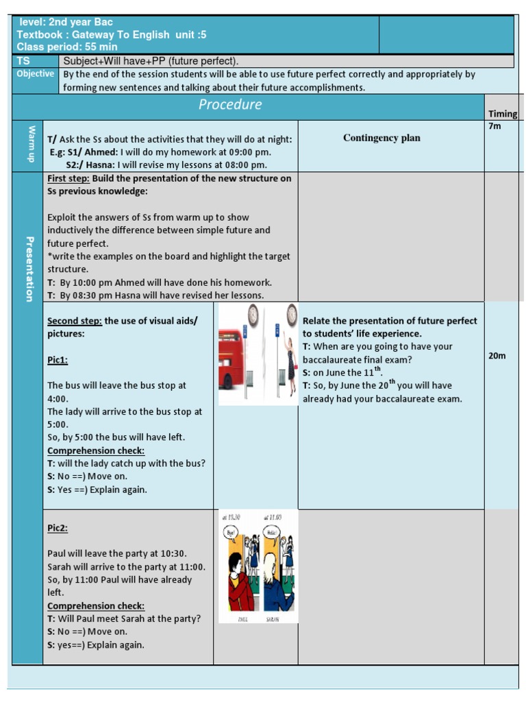 Future Perfect Lesson Plan for Bac 2 | PDF | Cognitive Science | Learning