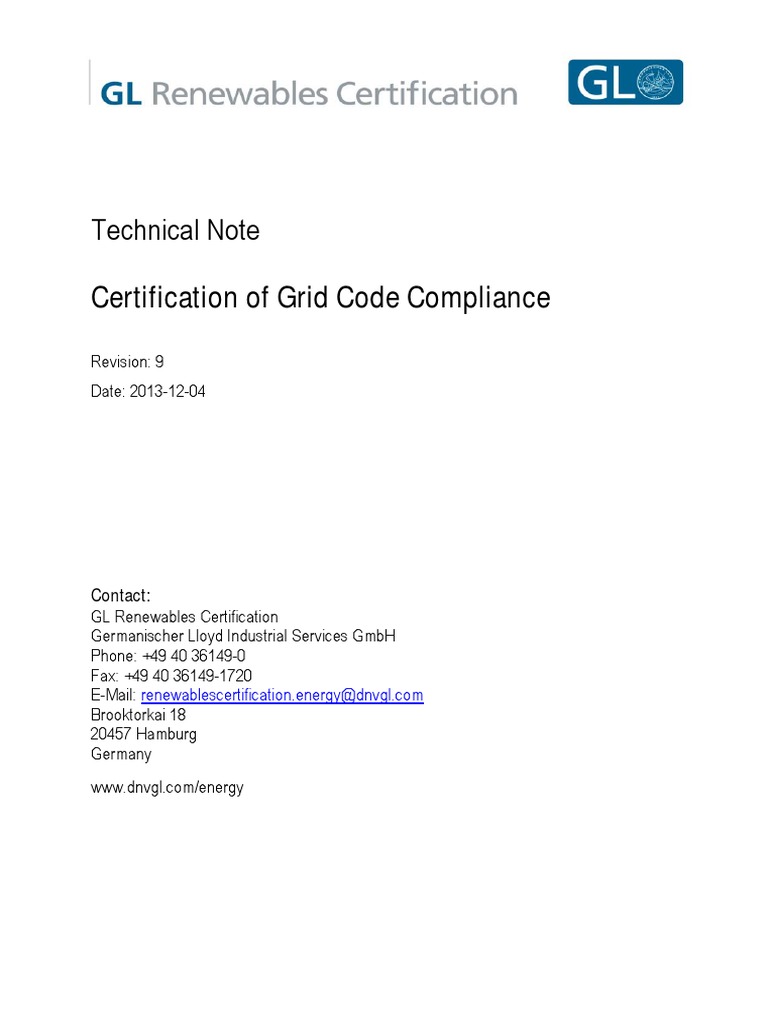Technical Note For The Certification of Grid Code Compliance, Revision ...