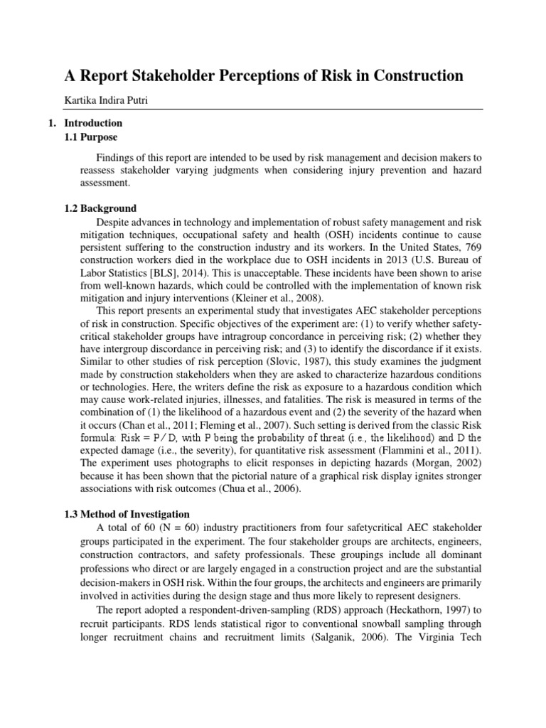 A Report Stakeholder Perceptions of Risk in Construction | PDF | Risk ...