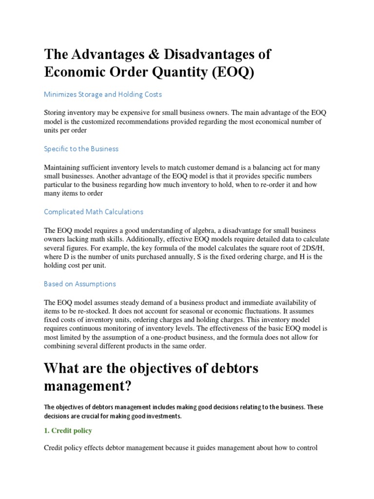 The Advantages & Disadvantages of Economic Order Quantity (EOQ) | PDF ...