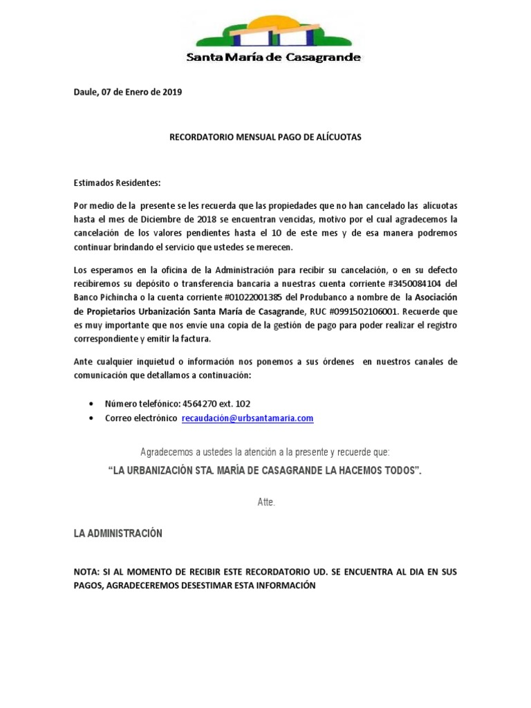 Carta De Recordatorio De Pago Qué Es Recordatorio De Pagos? Mejores