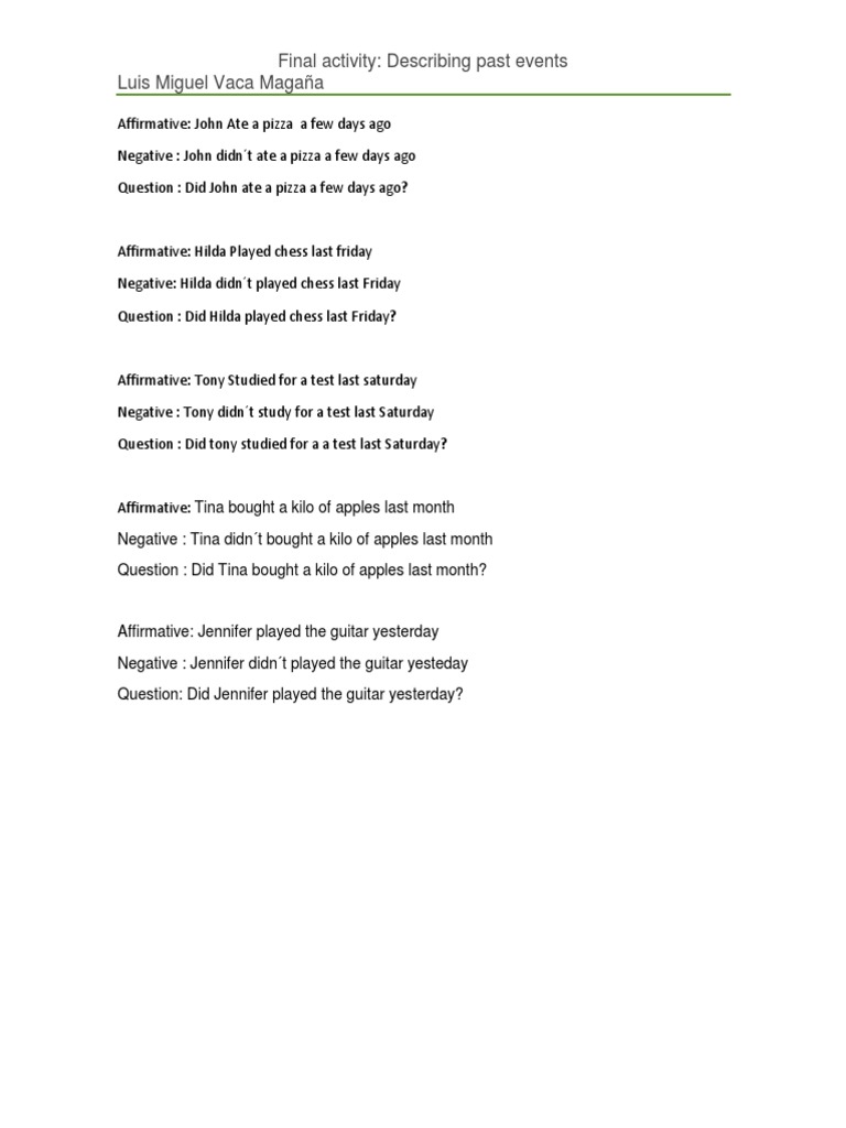 Final Activity: Past Event Examples | PDF