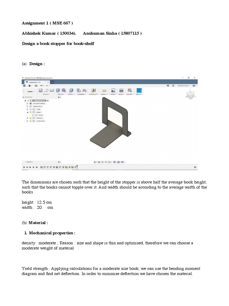 Assignment 1 (MSE 667) Abhishek Kumar (150034) - Anshuman Sinha (15807115) Design A Book Stopper ...